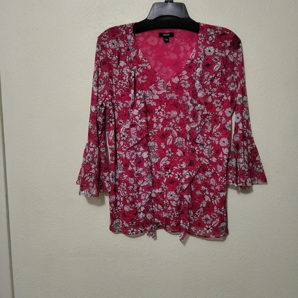 Alfani | Tops | Alfani Pink Floral Womens 34 Sleeve Blouse Euc | Poshmark